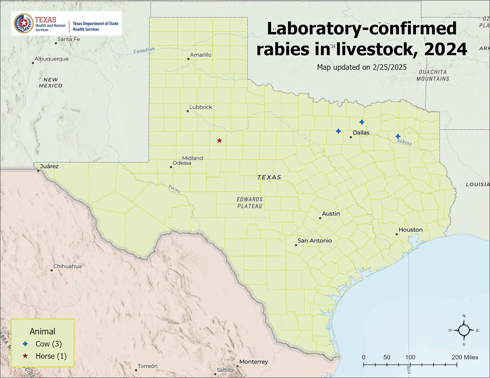 Rabies Maps 2024 | Texas DSHS